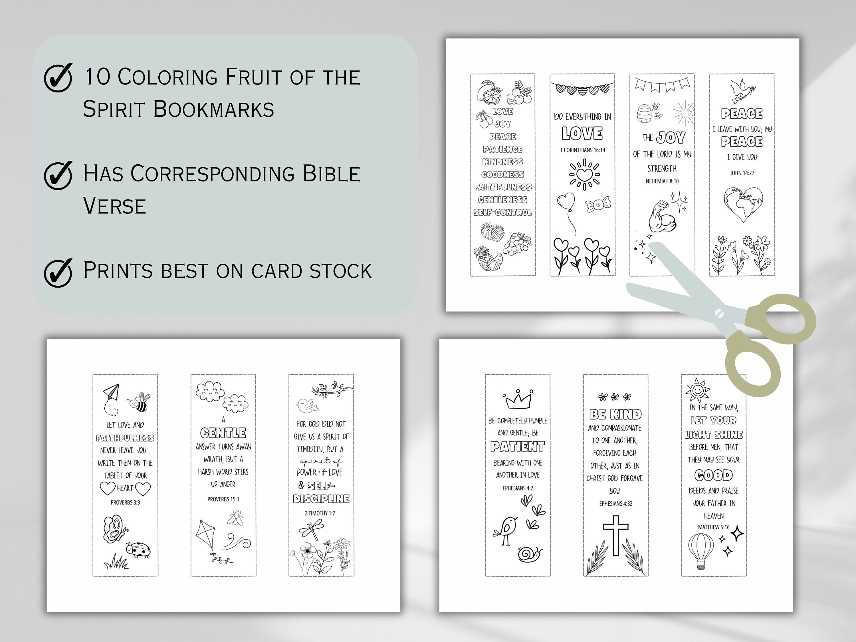 Fruit of the Spirit Bundle Printable Bookmarks, Coloring Bible Verse ...