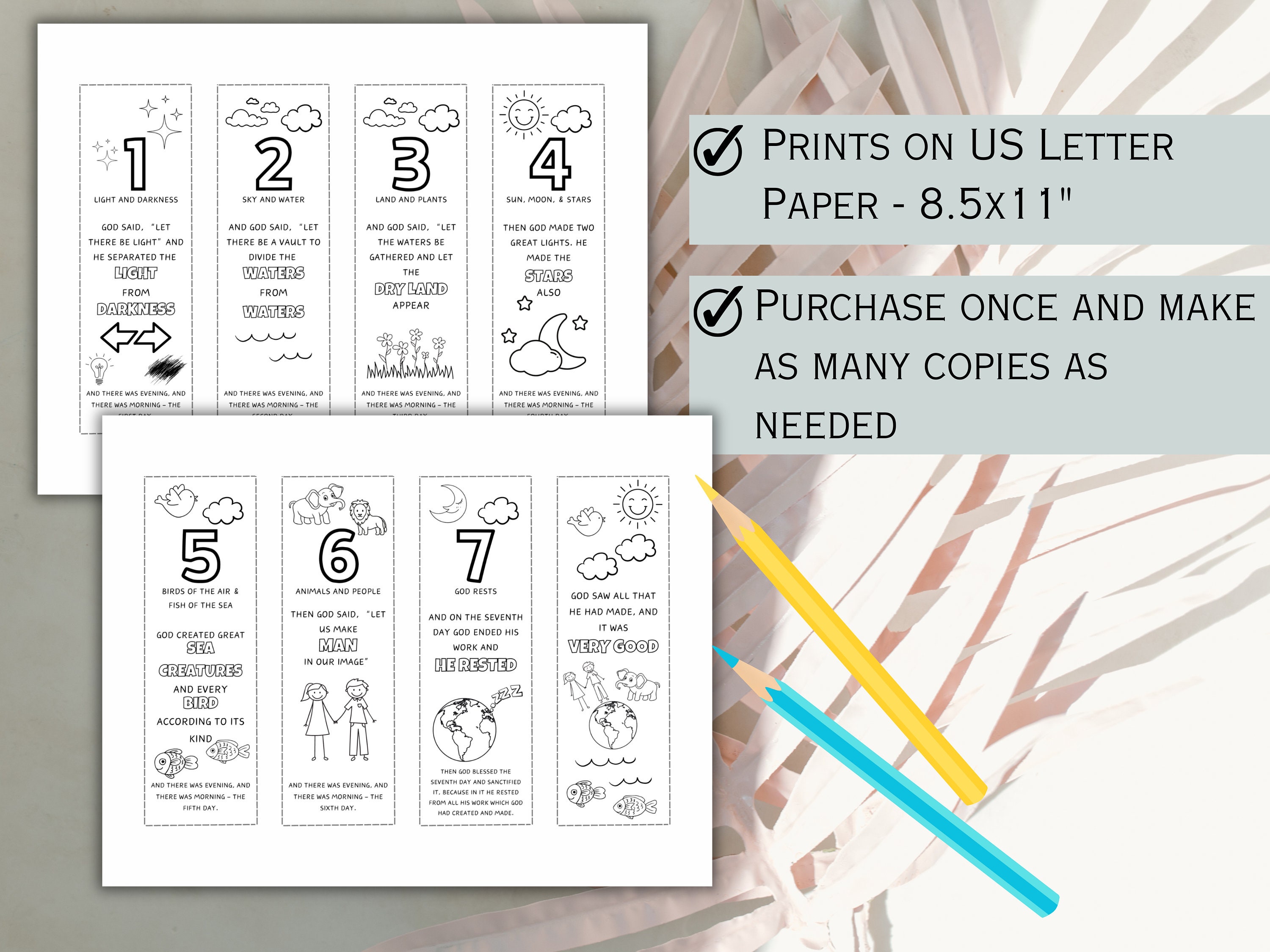 Days of Creation Craft Coloring Bookmarks DIY Gift for Book Lovers ...