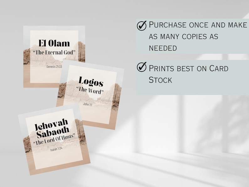 Names of God Christian Cards for Bible Study Tools Printable Names of ...