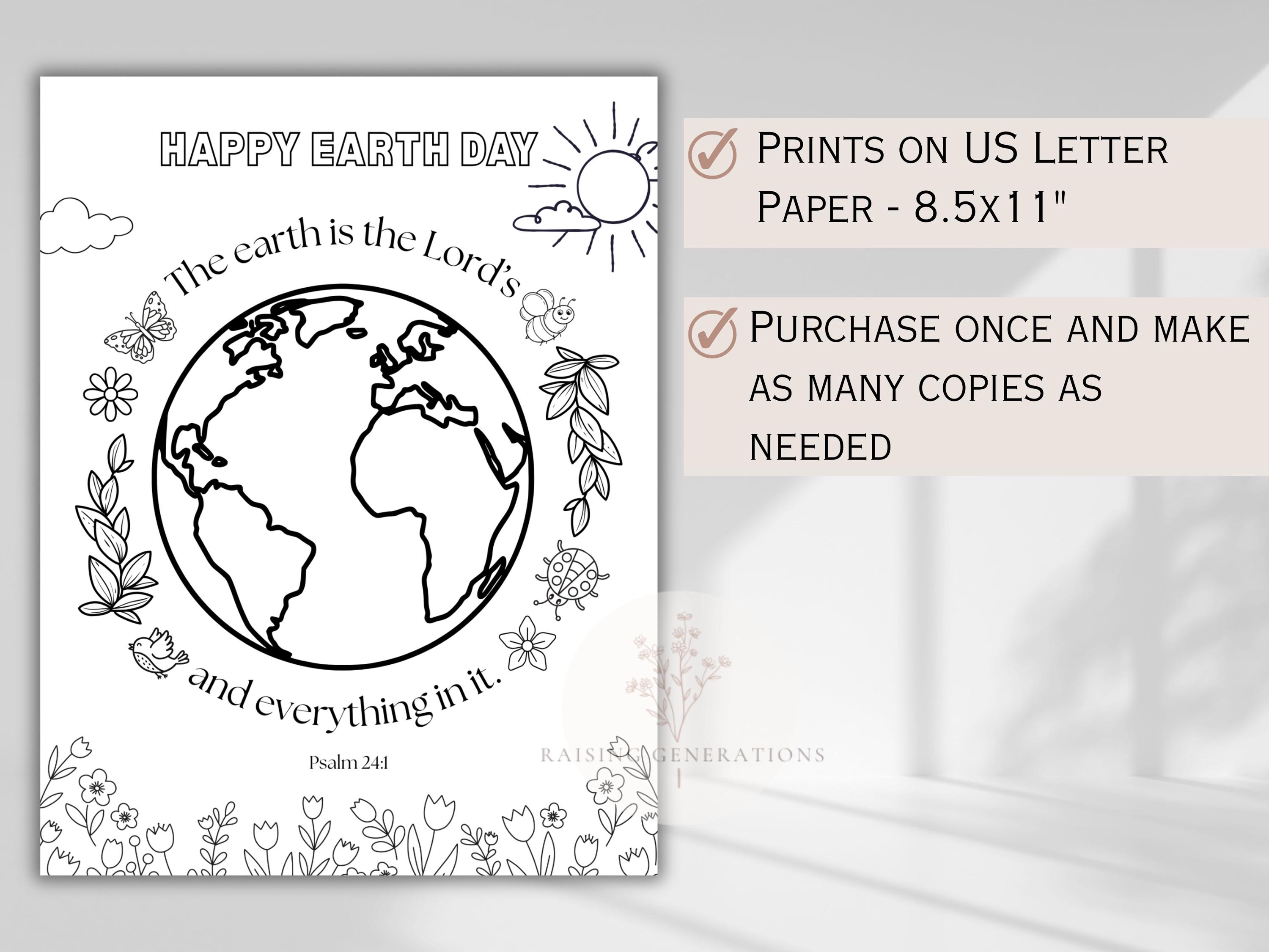 Christian Earth Day Coloring Page Kids Earth Day Activity for Toddlers ...