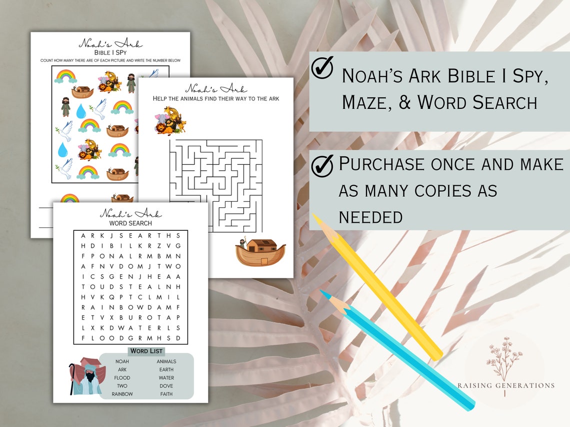 Noahs Ark Flood Activity Printable Bible Story Fun Learning Craft for ...