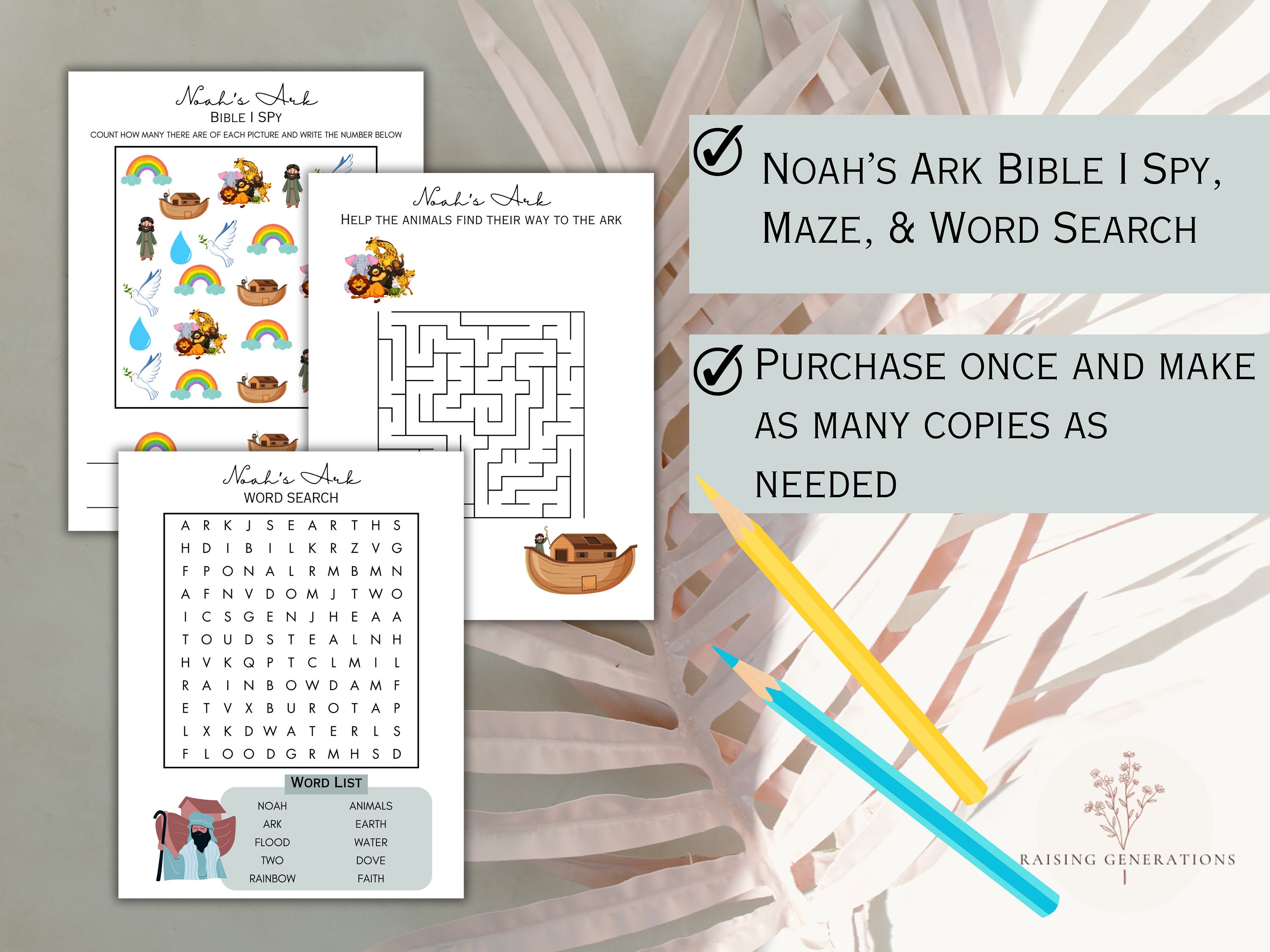 Noahs Ark Flood Activity Printable Bible Story Fun Learning Craft for ...