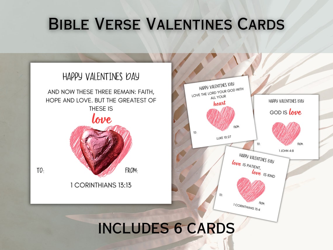 Valentines Bible Verse Cards for Kids, Classmates DIY Christian ...