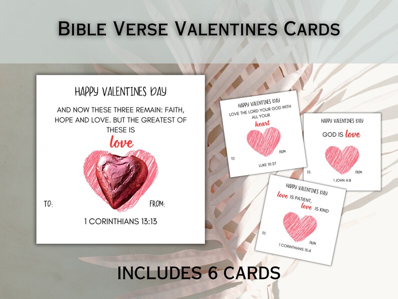 Valentines Bible Verse Cards for Kids, Classmates DIY Christian ...