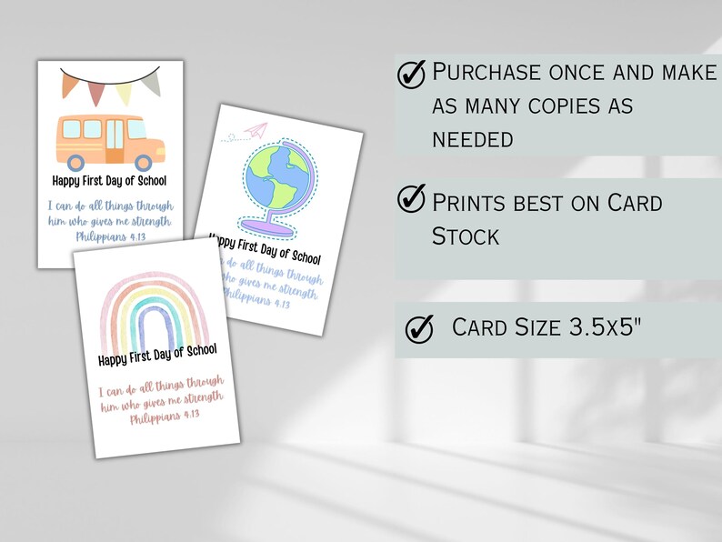 Bible Verse First Day of School Cards Back to School Cards for Students ...