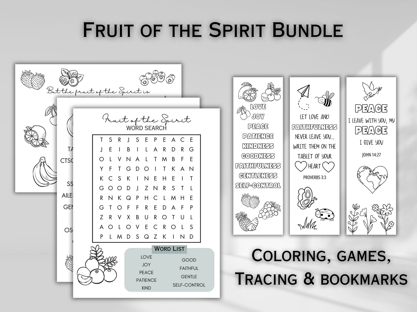 Fruit of the Spirit Bundle Printable Bookmarks, Coloring Bible Verse ...
