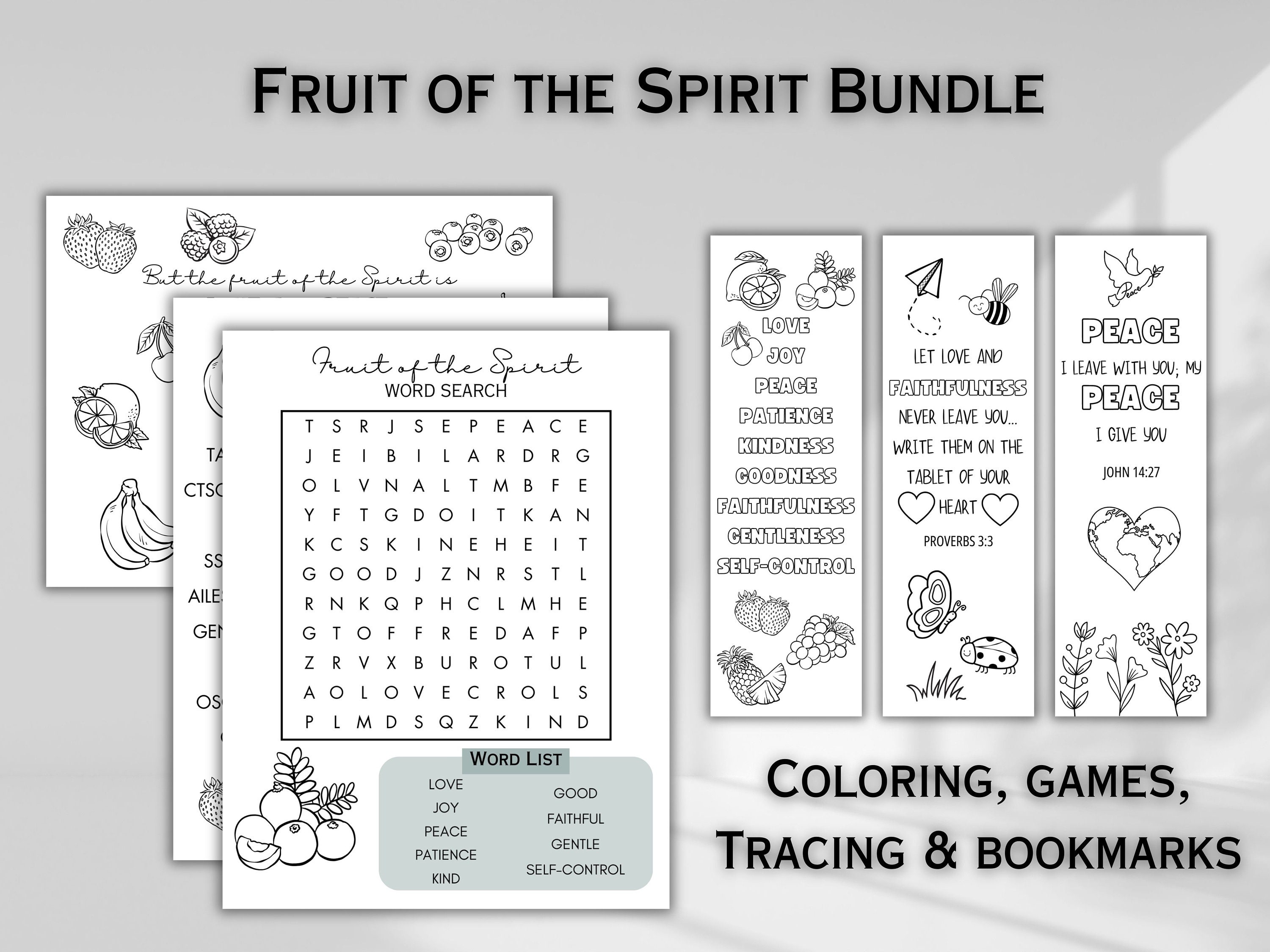 Fruit of the Spirit Bundle Printable Bookmarks, Coloring Bible Verse ...