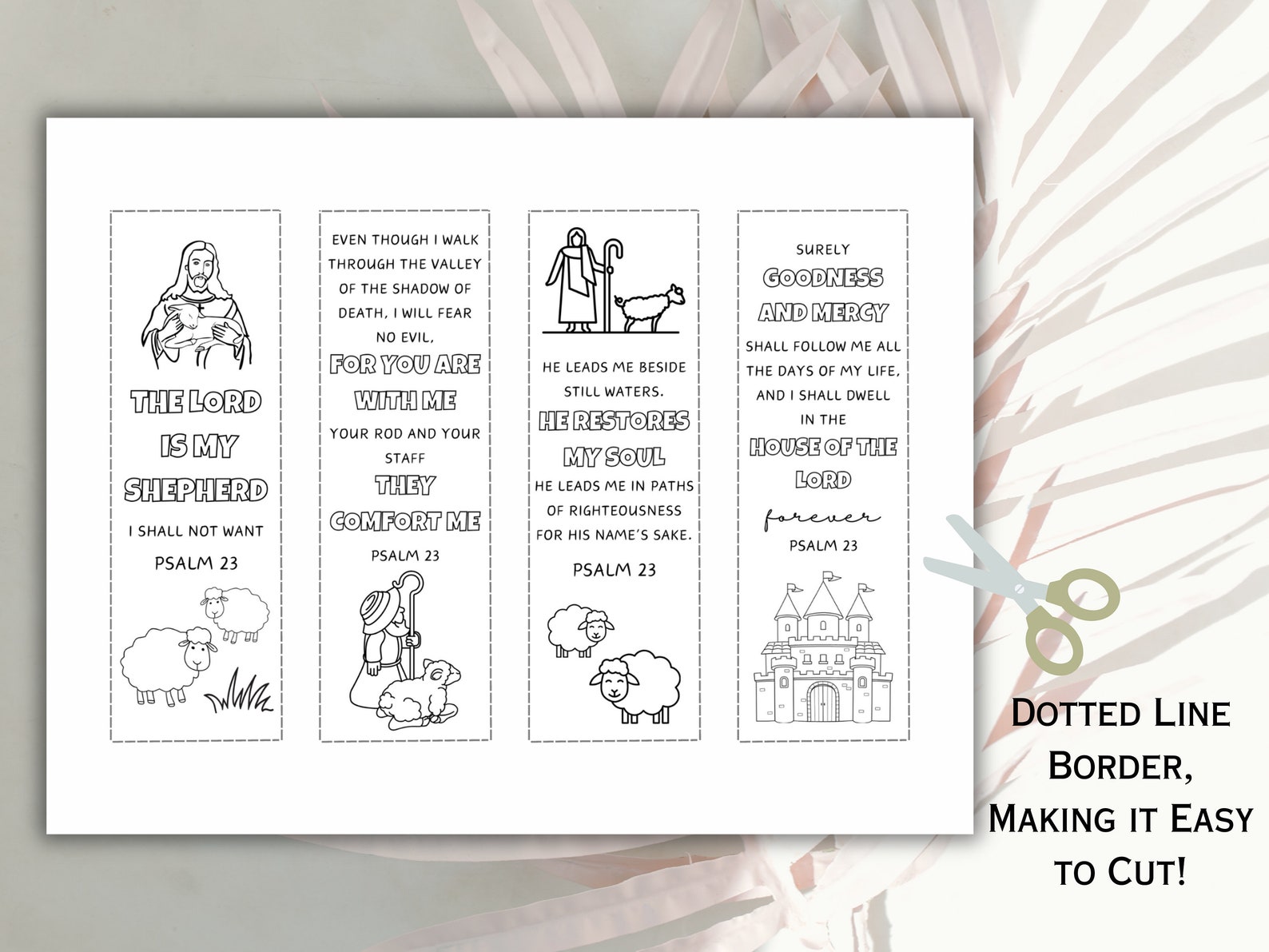 Psalm 23 Bible Verse Coloring Scripture Bookmarks Printable Sunday ...