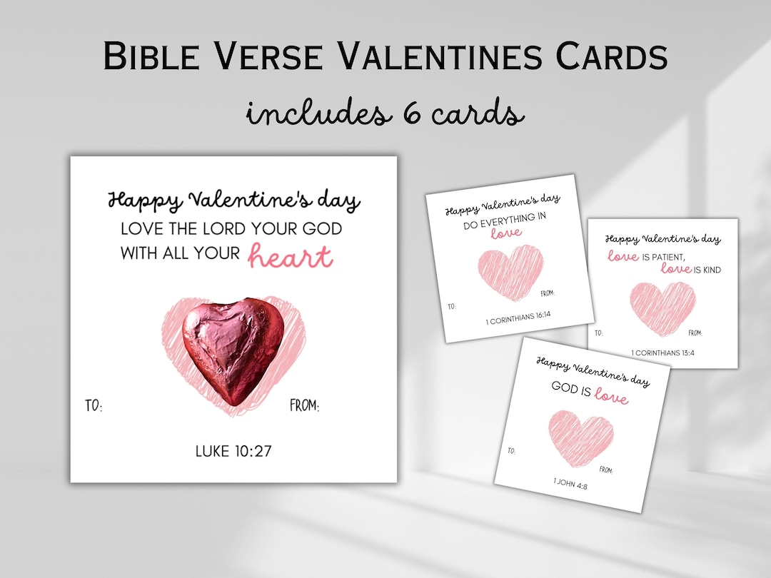 Valentines Bible Verse Cards for Kids, Classmates DIY Christian ...