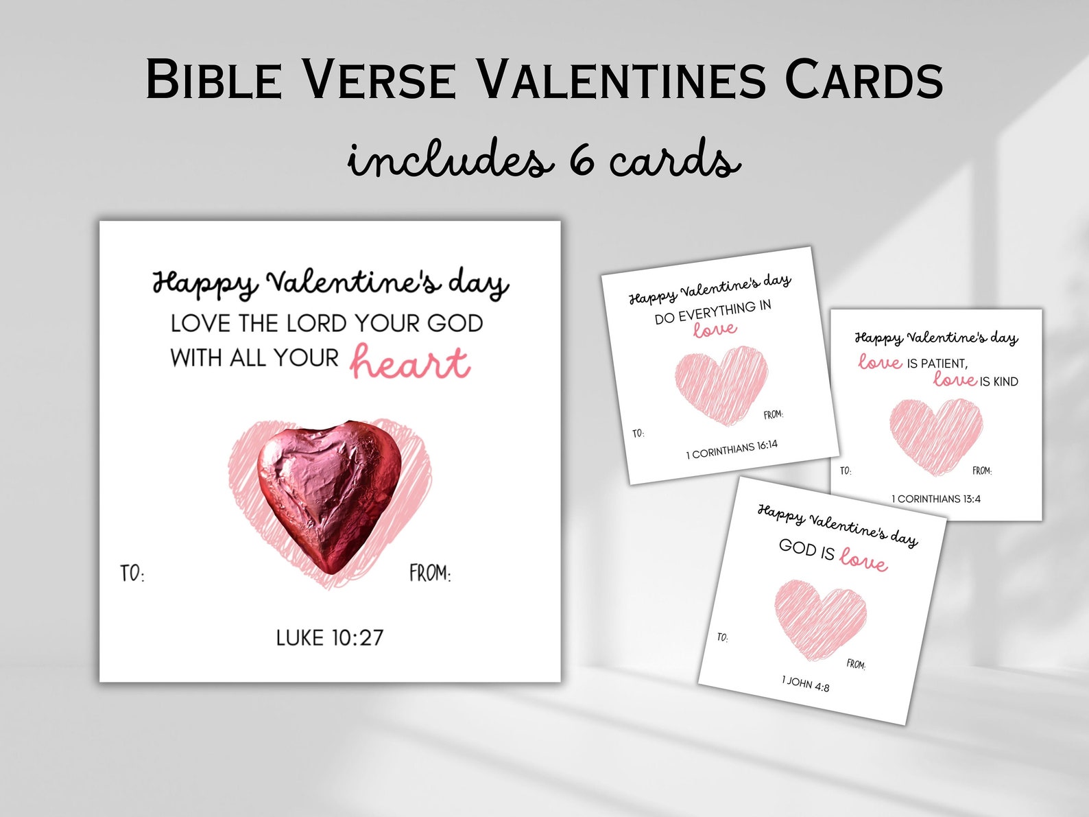 Valentines Bible Verse Cards for Kids, Classmates DIY Christian ...