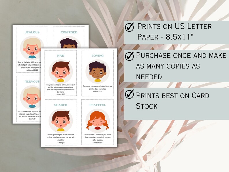Kids Emotions Cards Feelings Poster for Toddlers Christian Scripture ...