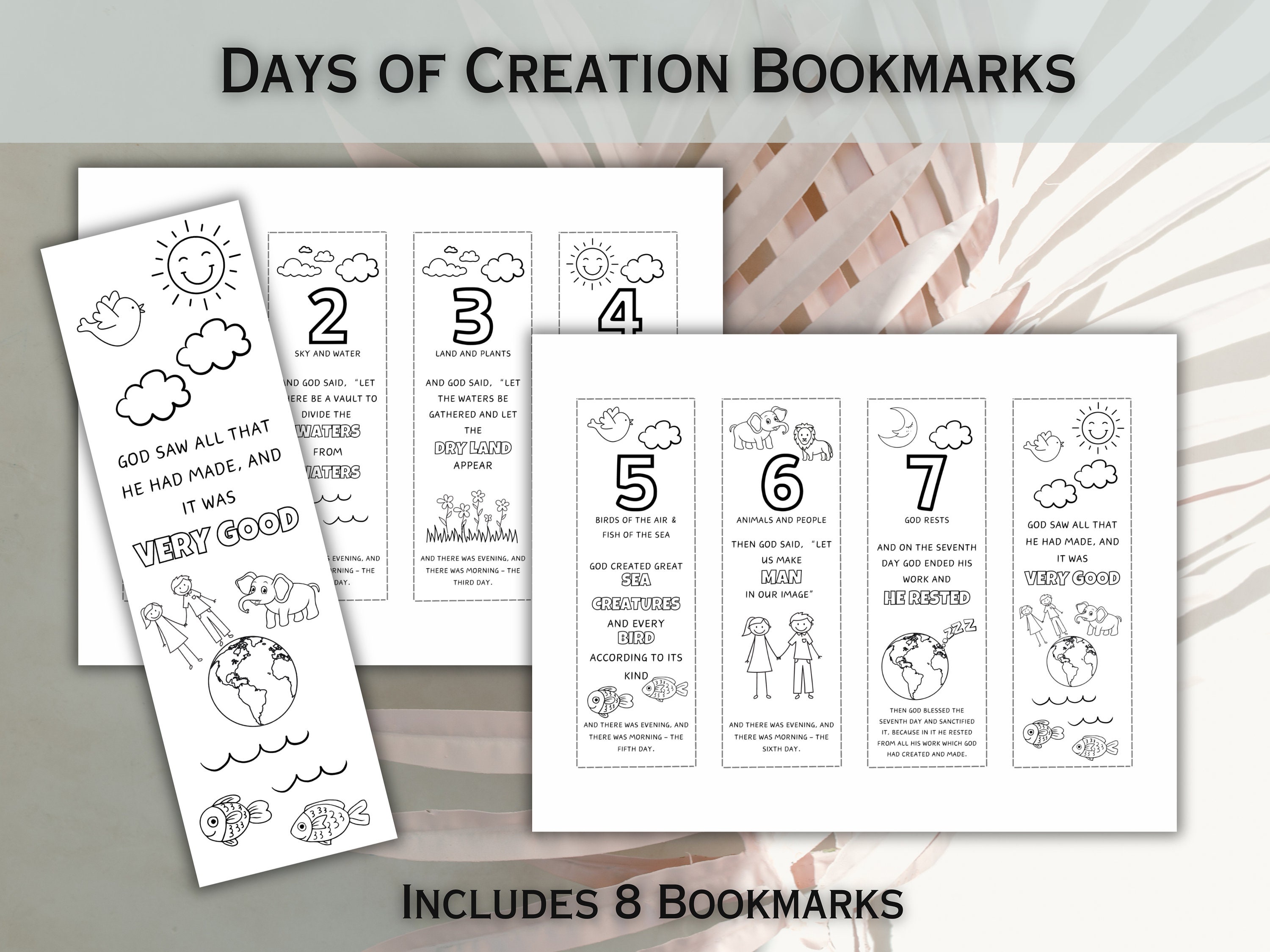 Days of Creation Craft Coloring Bookmarks DIY Gift for Book Lovers ...