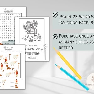 Psalm 23 Printable Bible Memorization Worksheet Sunday School Bible ...