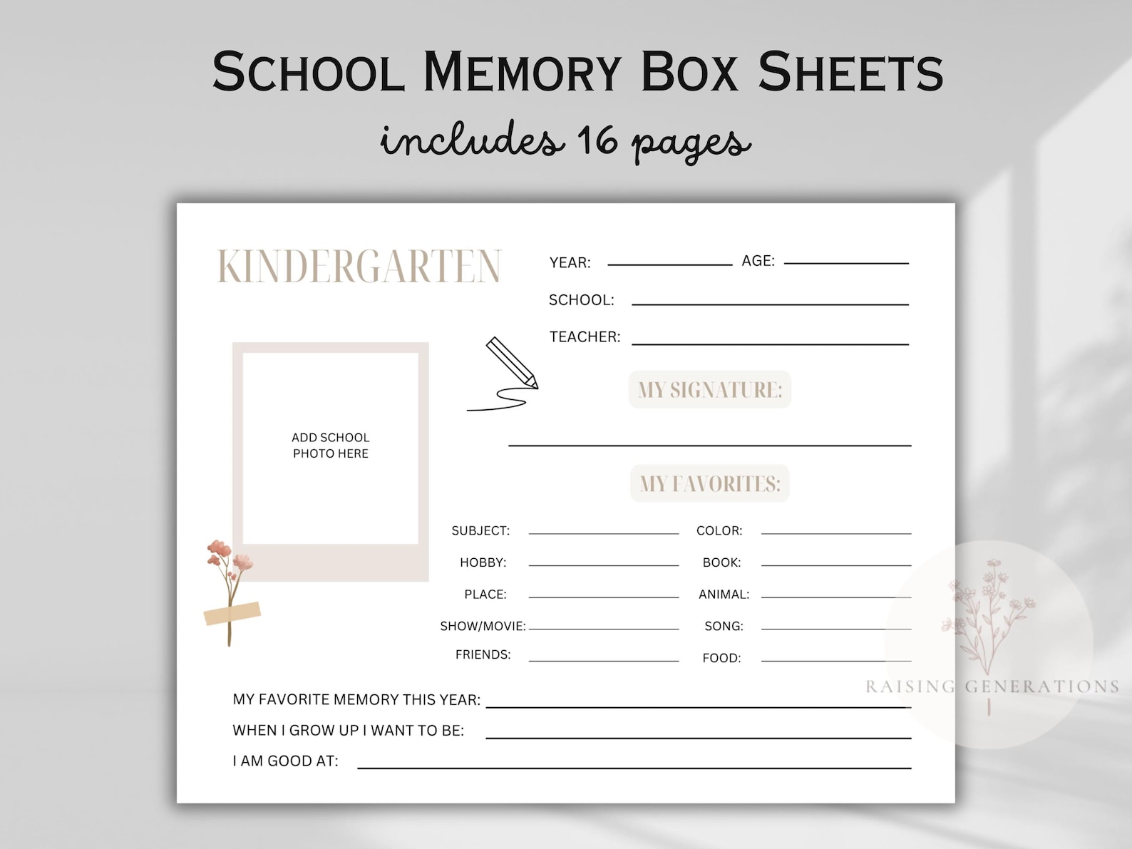 School Memory Box, School Memory Sheets, Kids Questionnaire, School ...