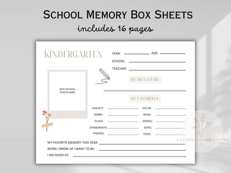 School Memory Box, School Memory Sheets, Kids Questionnaire, School ...
