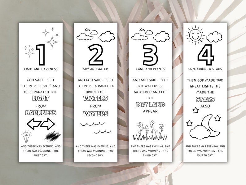 Days of Creation Craft Coloring Bookmarks DIY Gift for Book Lovers ...