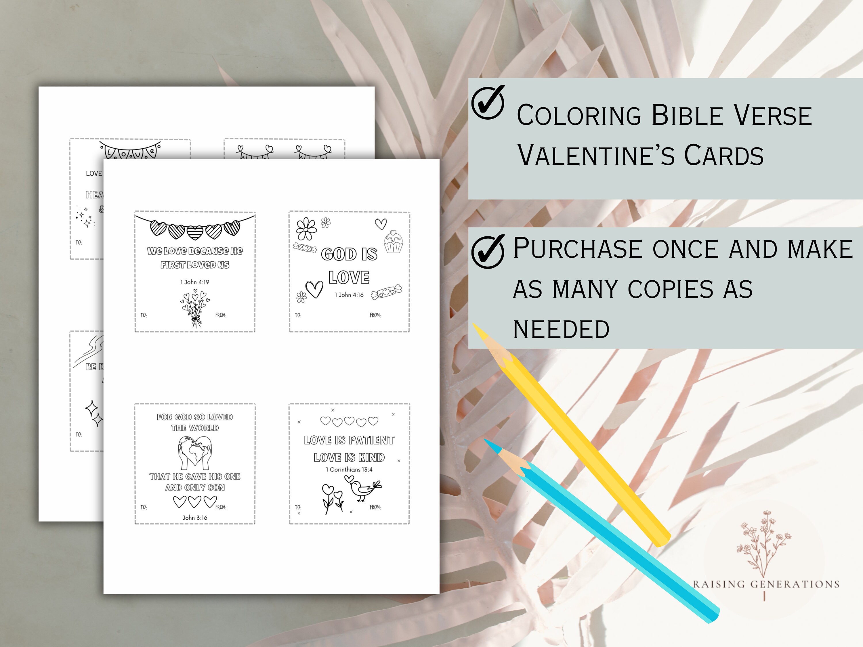 DIY Valentines Coloring Cards for Kids Christian Bible Verse Valentines ...