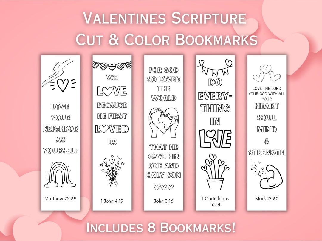 Valentines Bible Verse Coloring Bookmarks Printable Sunday School Craft ...
