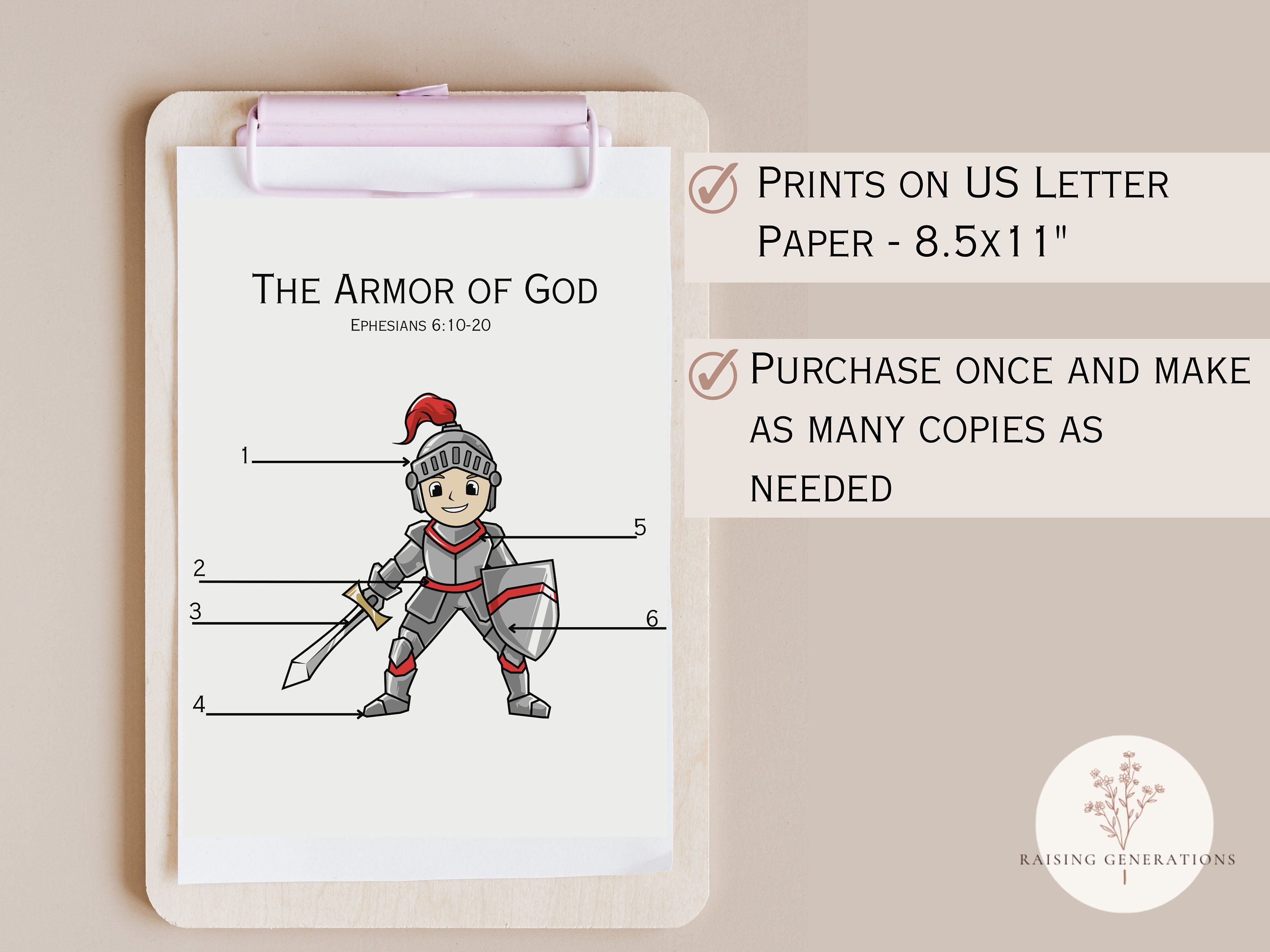 Armor of God 15 Pages Ephesians 6 Color, Trace, Memorize, Crossword ...