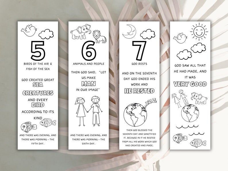 Days of Creation Craft Coloring Bookmarks DIY Gift for Book Lovers ...