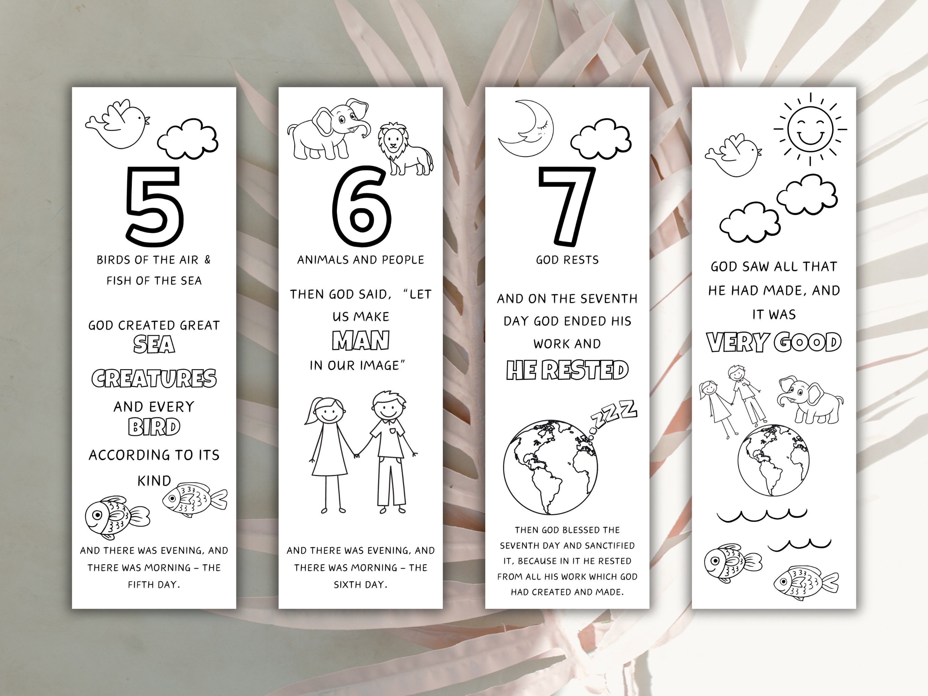 Days of Creation Craft Coloring Bookmarks DIY Gift for Book Lovers ...