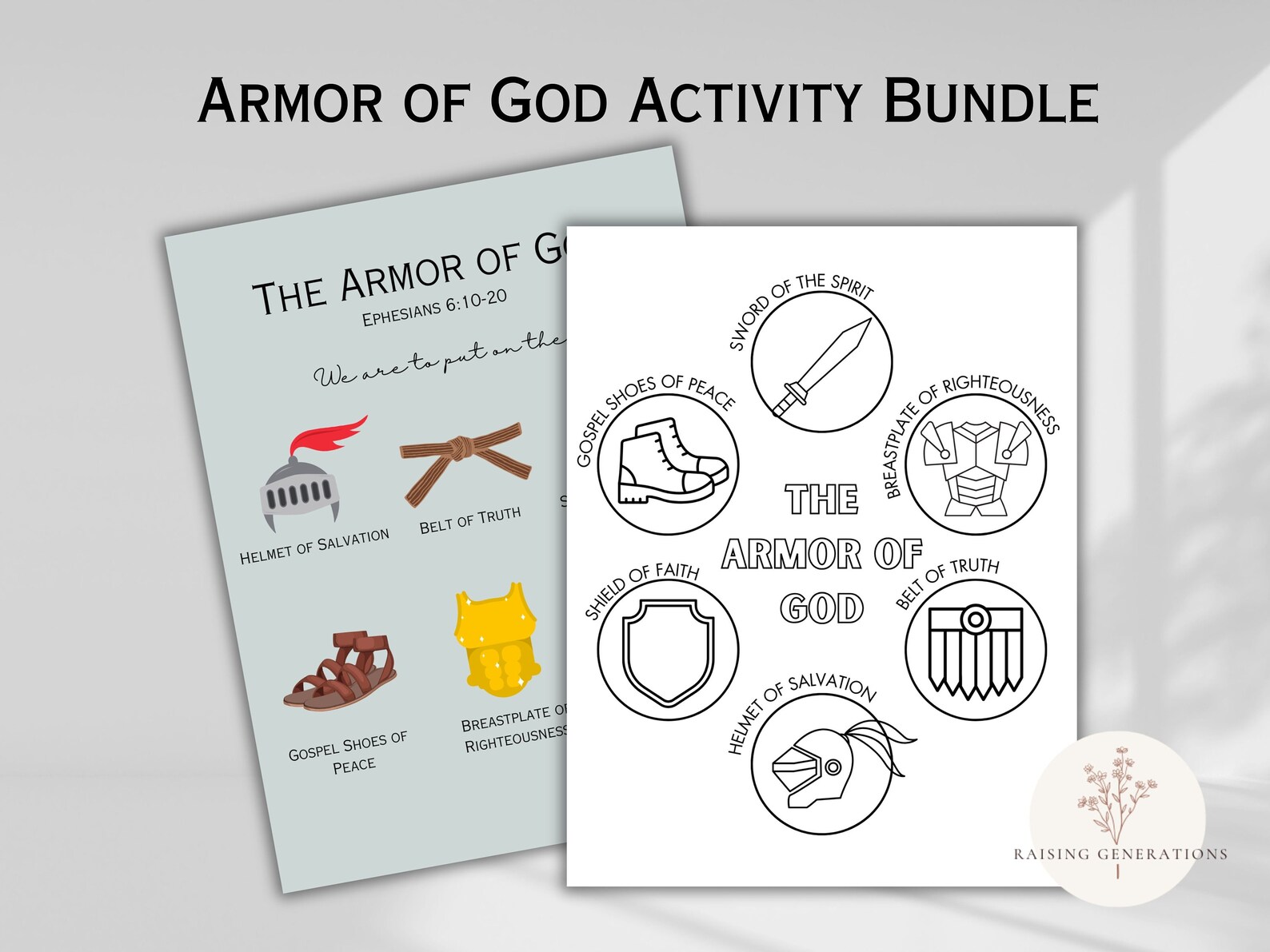 Armor of God 15 Pages Ephesians 6 Color, Trace, Memorize, Crossword ...
