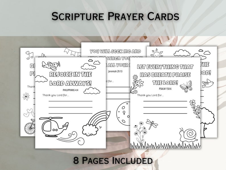 8 Scripture Prayer Card Template for Kids Sunday School, Homeschool ...
