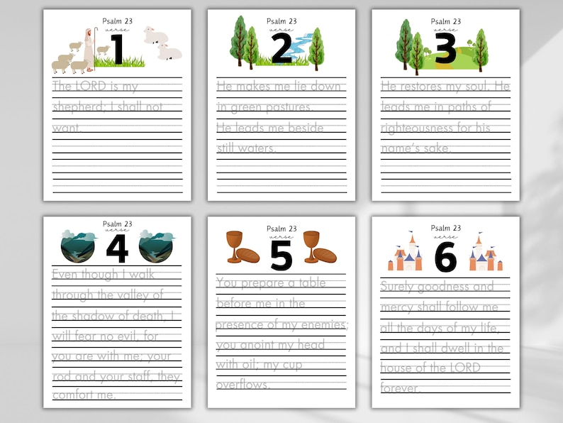 Psalm 23 Printable Bible Memorization Worksheet Sunday School Bible ...