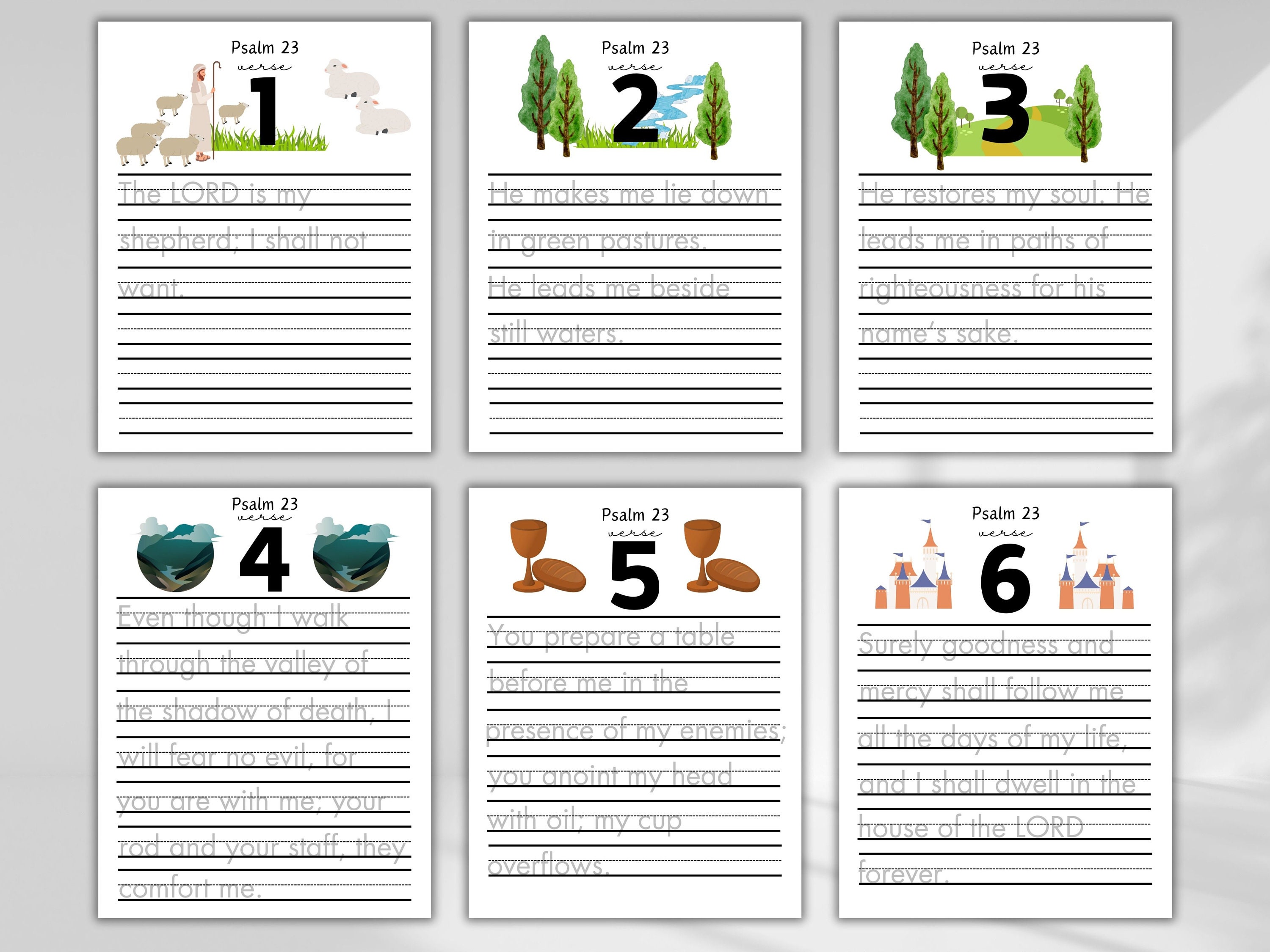 Psalm 23 Printable Bible Memorization Worksheet Sunday School Bible ...
