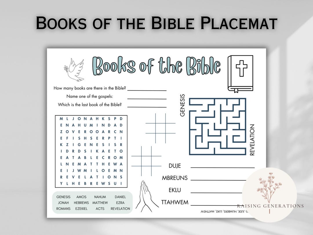 Books of the Bible Printable Placemat Books of the Bible Activity ...