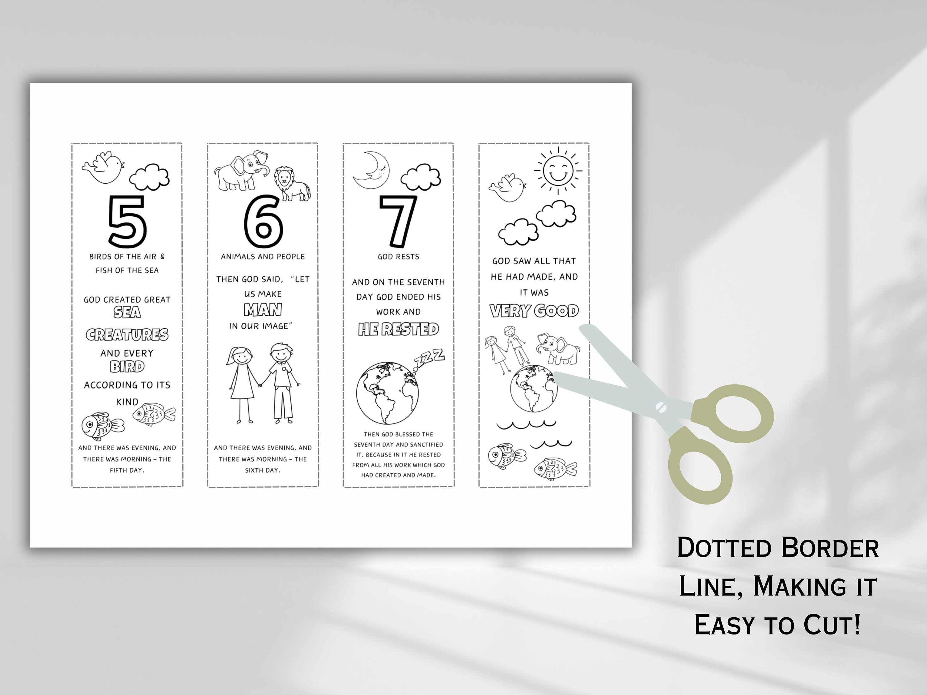 Days of Creation Craft Coloring Bookmarks DIY Gift for Book Lovers ...