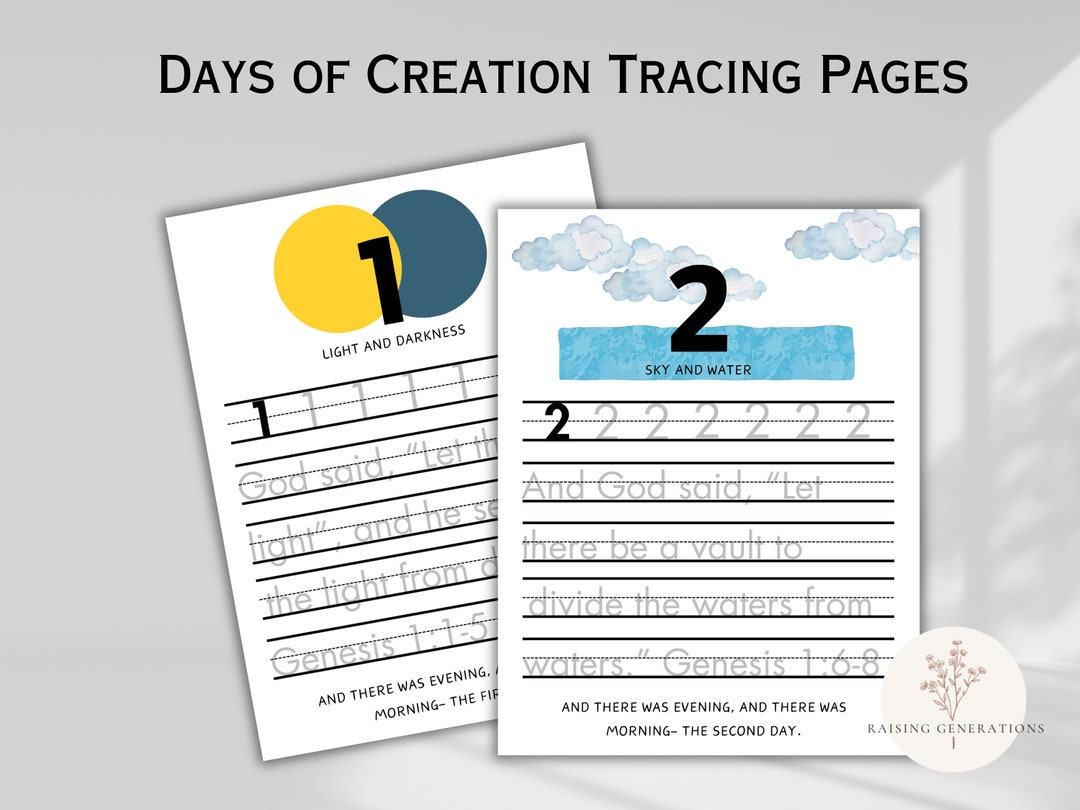 7 Days of Creation Tracing Pages Printable Bible Activity Scripture ...