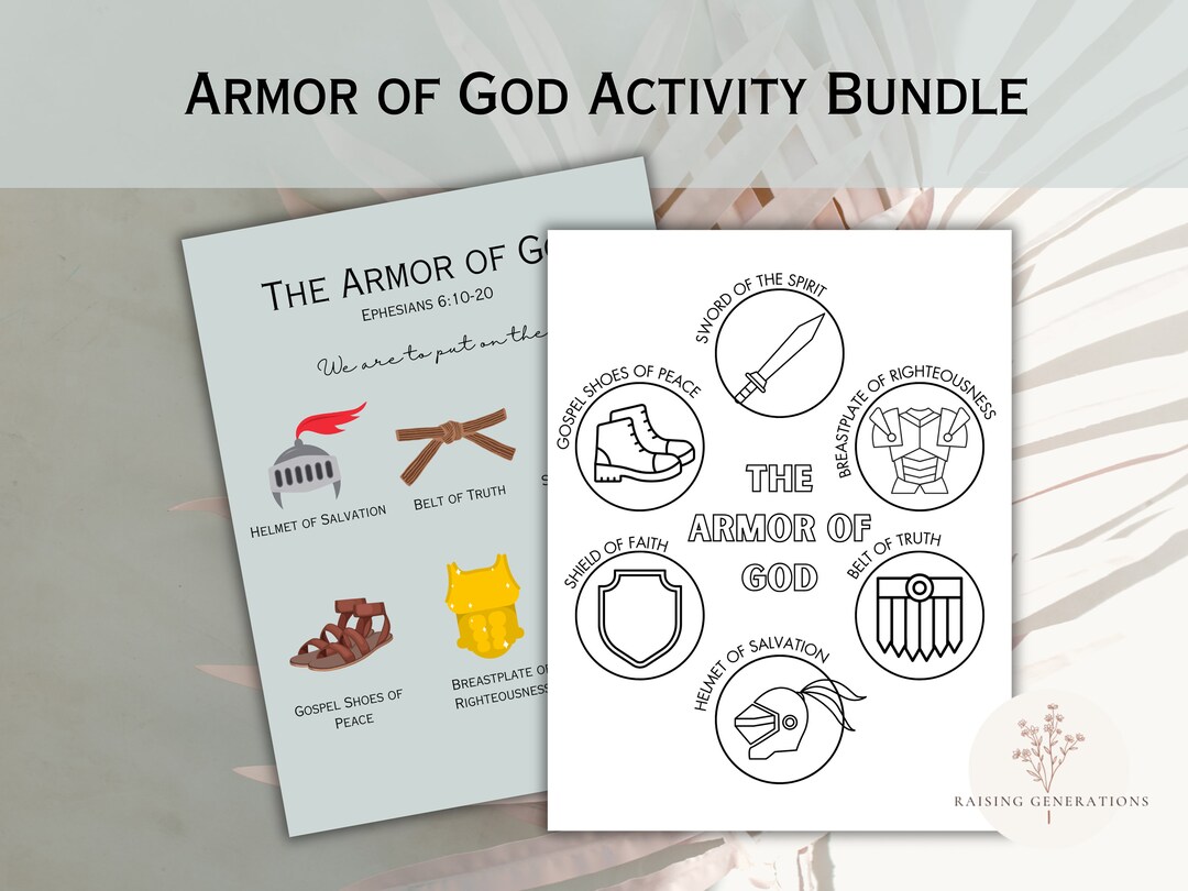 Armor of God 15 Pages Ephesians 6 Color, Trace, Memorize, Crossword ...