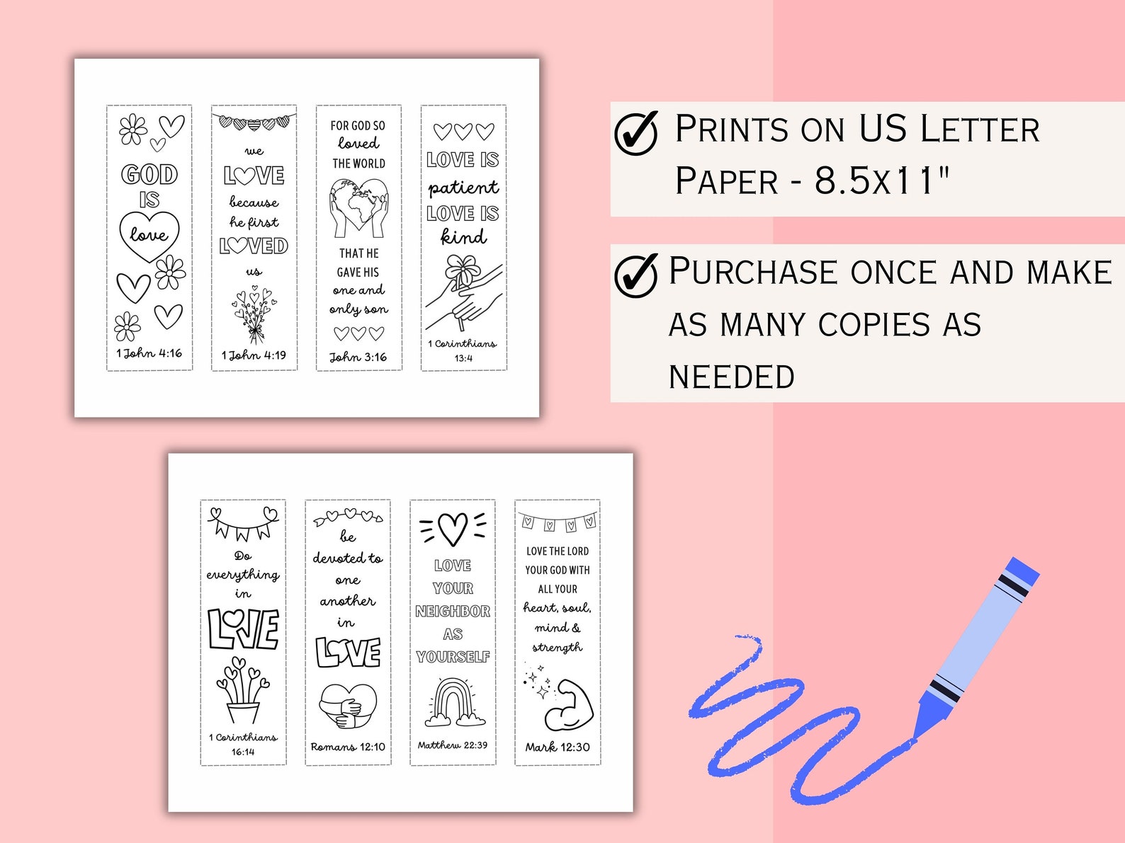 Valentines Bible Verse Coloring Bookmarks | Printable Sunday School ...