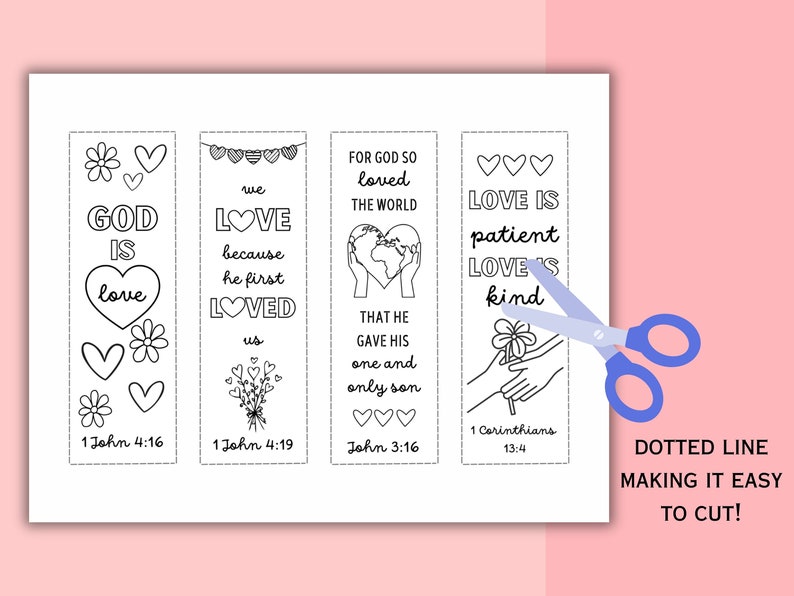 Valentines Bible Verse Coloring Bookmarks Printable Sunday School Craft ...