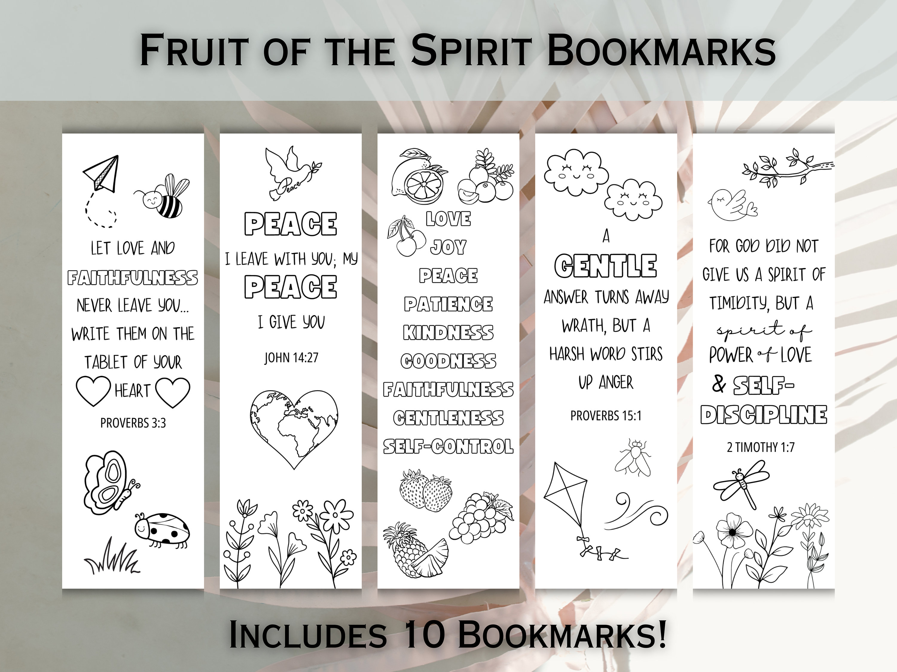 10 Fruit of the Spirit Coloring Bookmarks for Kids Printable Sunday ...