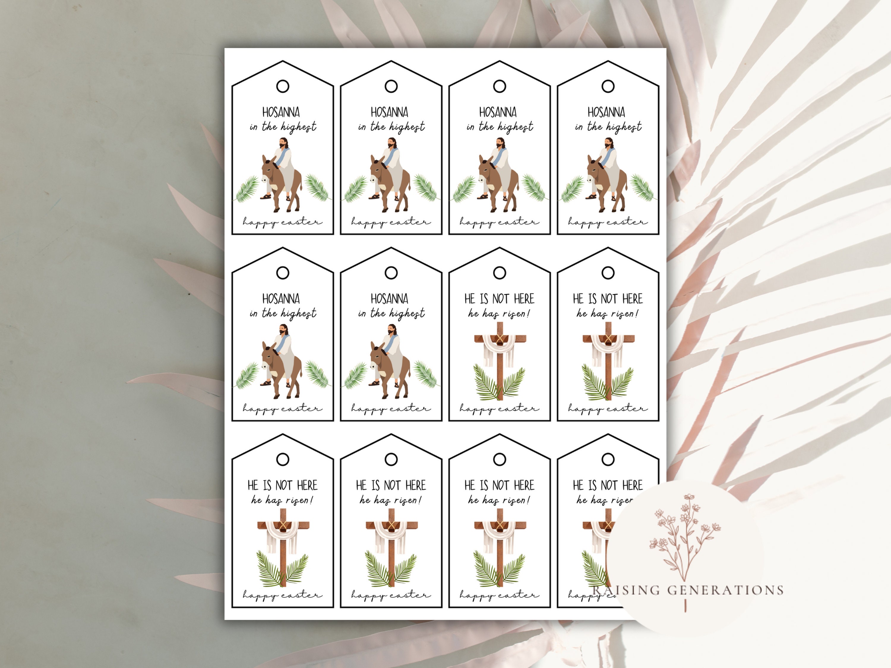 Printable Christian Easter Gift Tags He is Risen Tag Hosanna Tag Easter ...