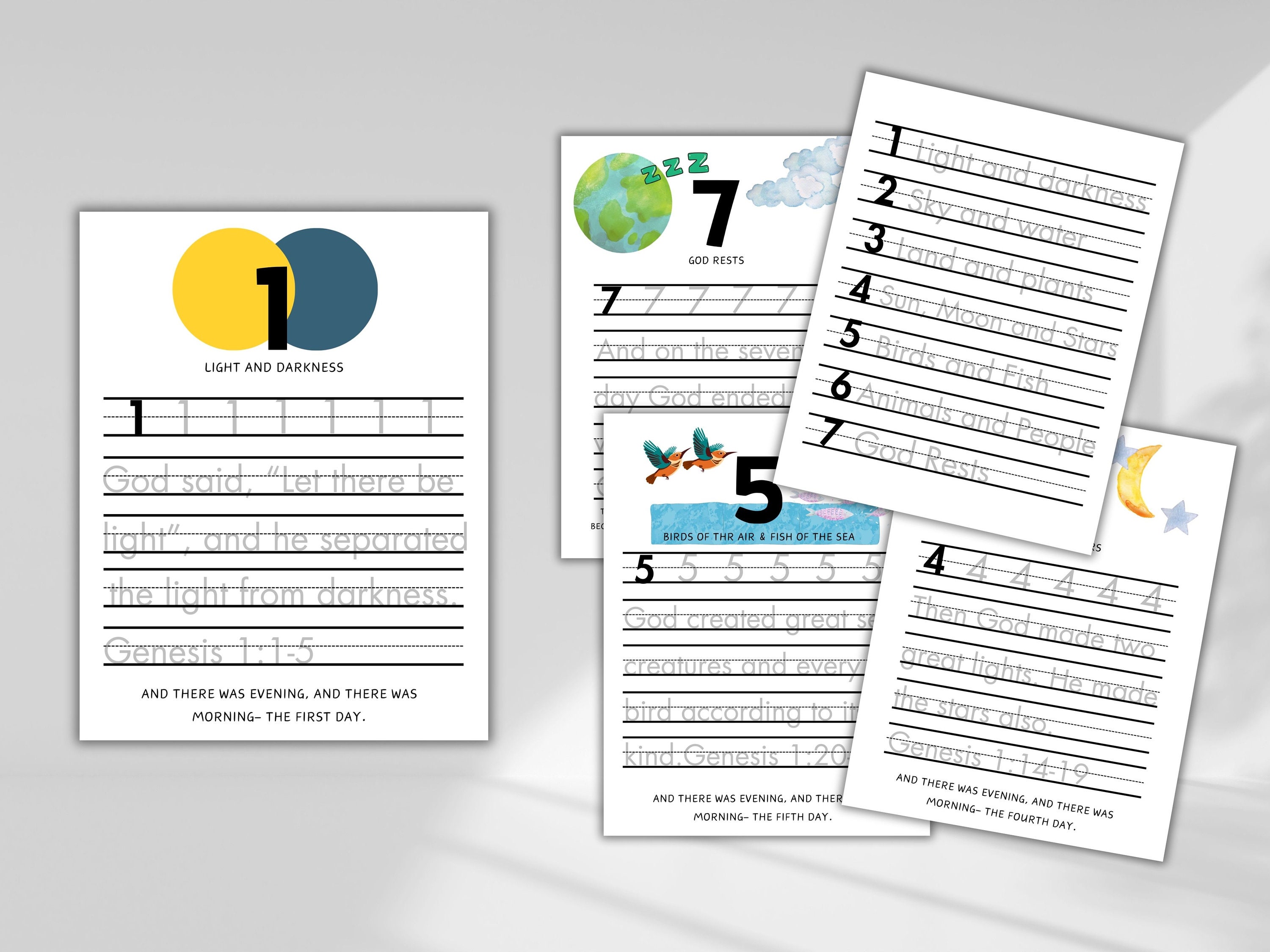 7 Days of Creation Tracing Pages Printable Bible Activity Scripture ...