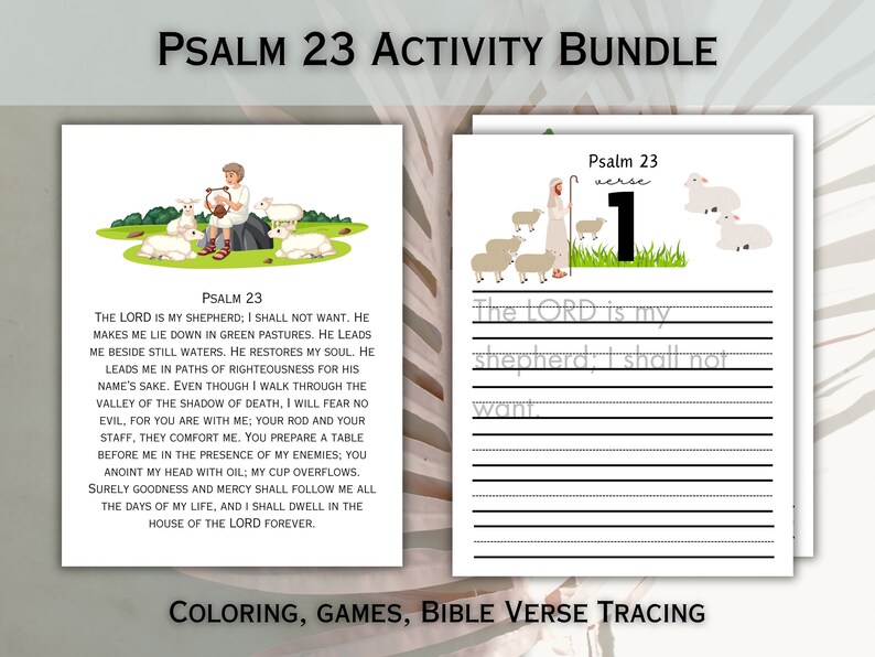 Psalm 23 Printable Bible Activity Bible Memorization Worksheet Sunday ...