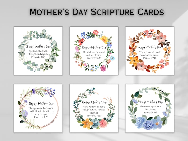 Floral Mothers Day Bible Verse Cards Mothers Day Scripture Cards for ...