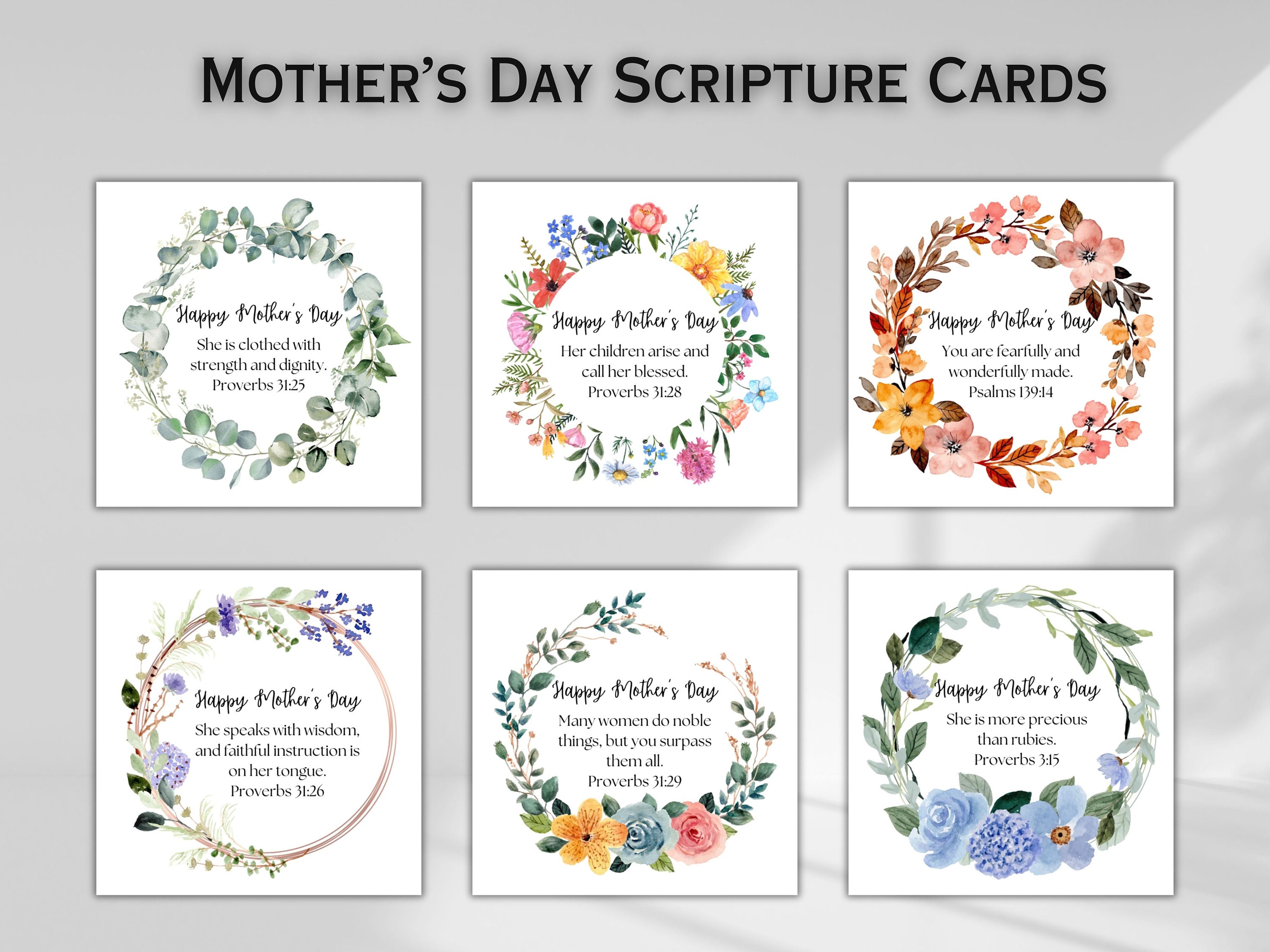 Floral Mothers Day Bible Verse Cards Mothers Day Scripture Cards for ...