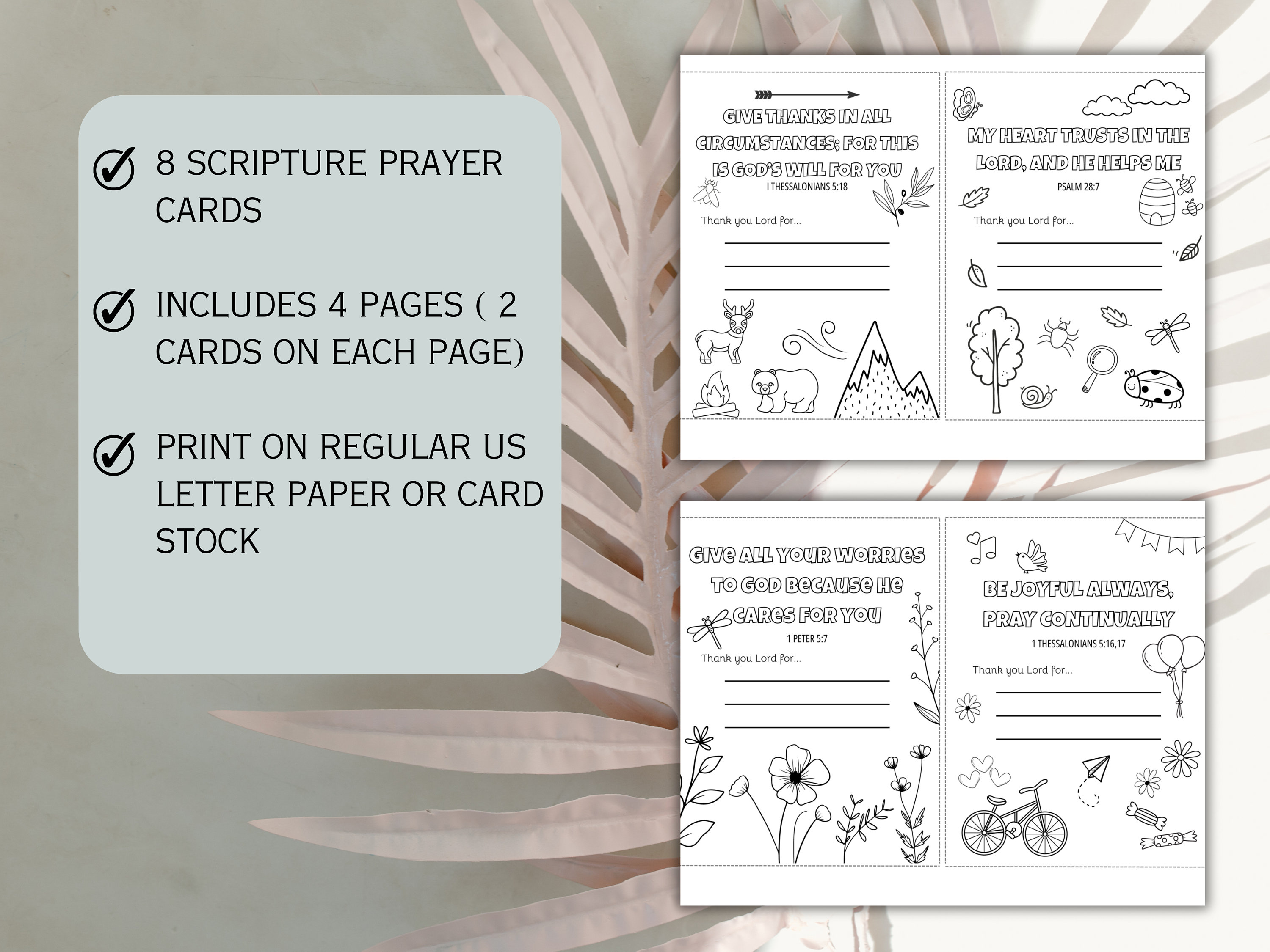 8 Scripture Prayer Card Template for Kids Sunday School, Homeschool ...
