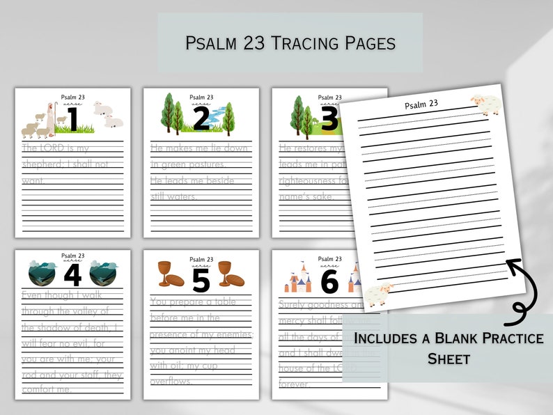 Psalm 23 Printable Bible Memorization Worksheet Sunday School Bible ...
