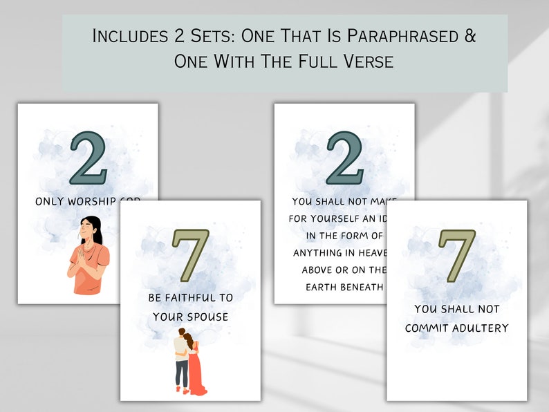 10 Commandments Cards Scripture Memory Cards for Kids Bible Study ...