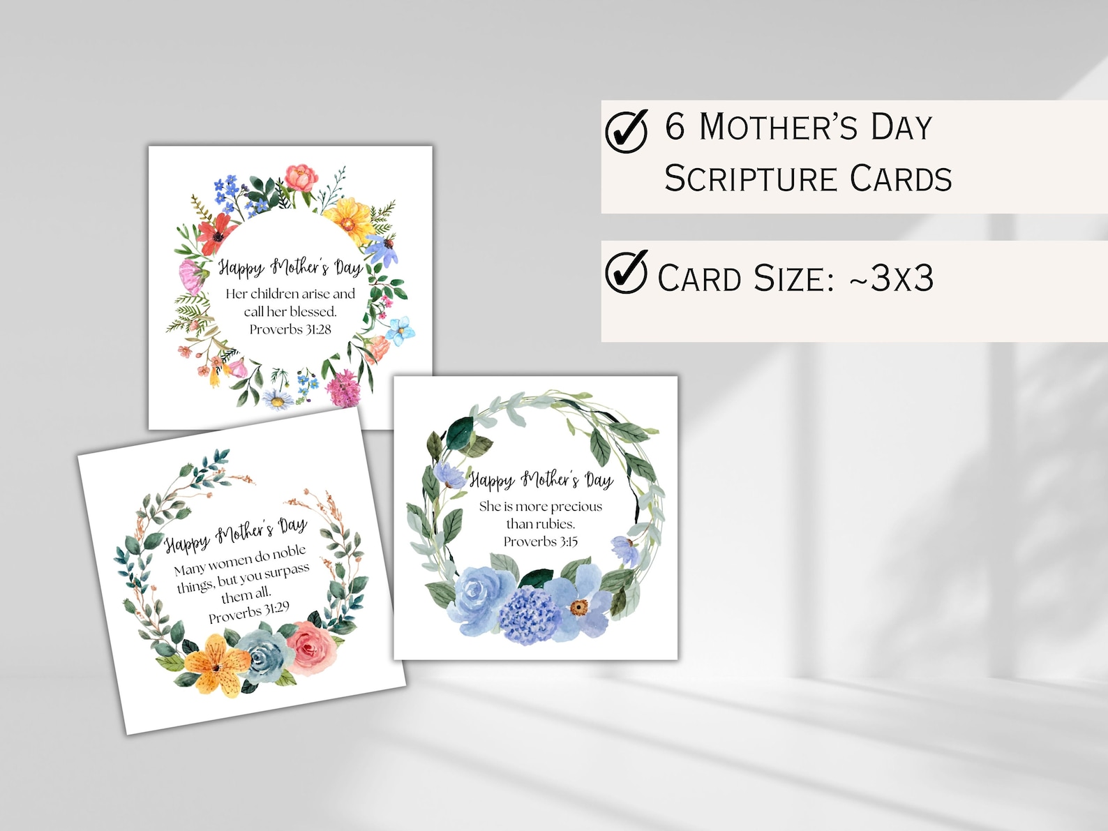 Floral Mothers Day Bible Verse Cards Mothers Day Scripture Cards for ...