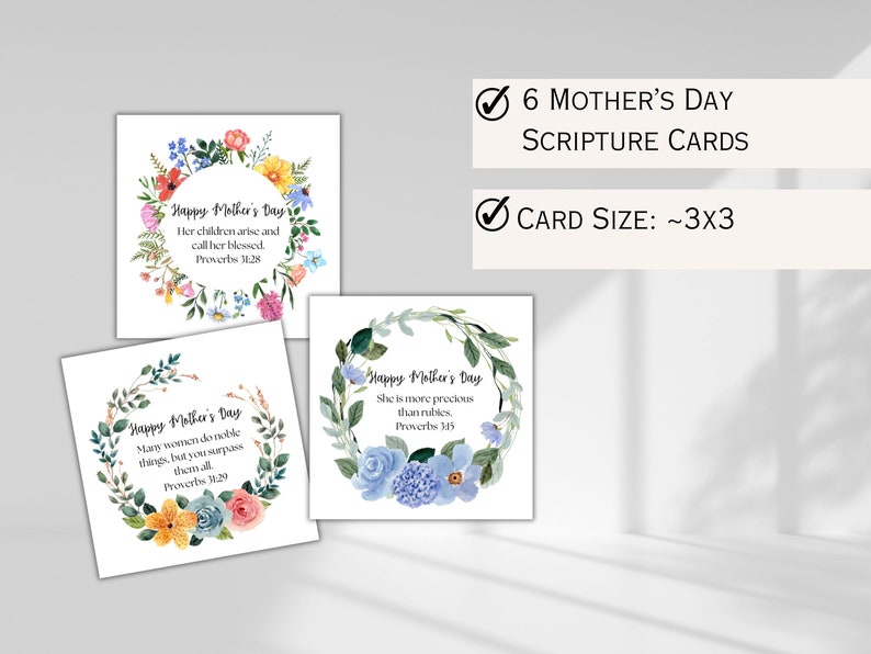 Floral Mothers Day Bible Verse Cards Mothers Day Scripture Cards for ...