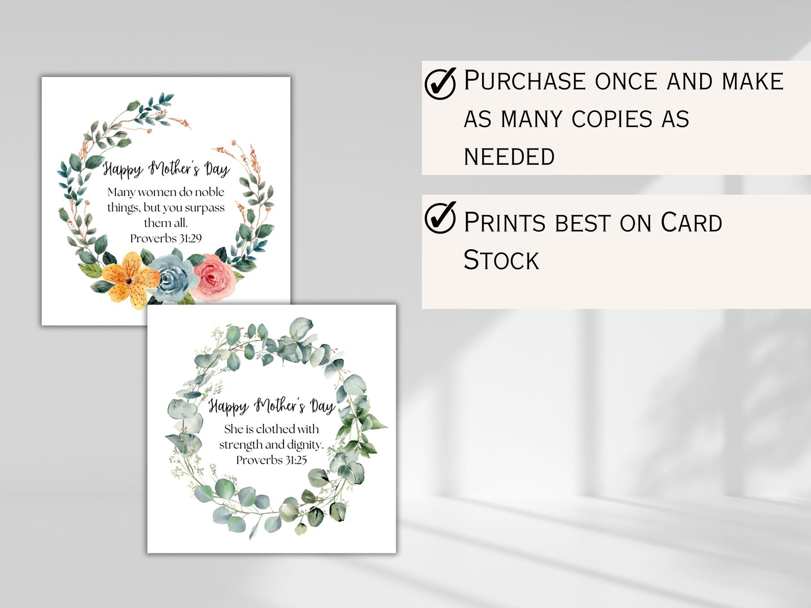 Floral Mothers Day Bible Verse Cards Mothers Day Scripture Cards for ...