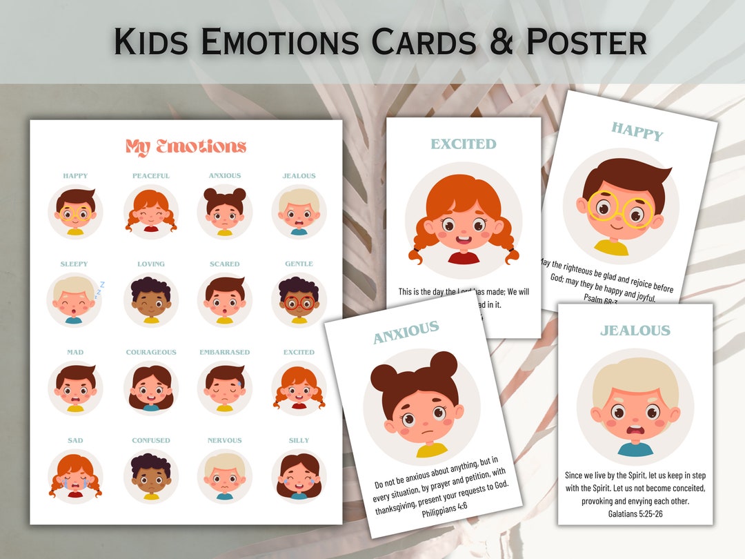 Kids Emotions Cards Feelings Poster for Toddlers Christian Scripture ...