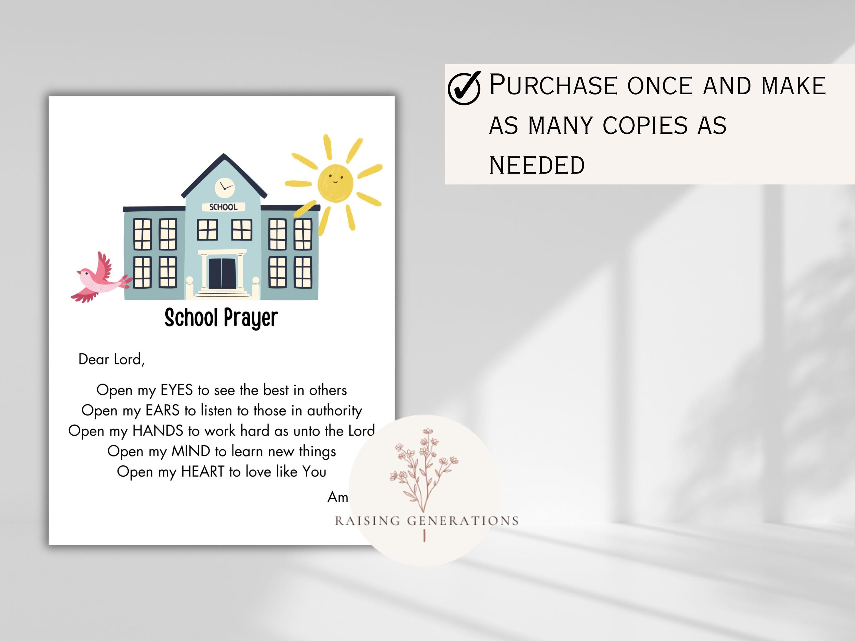 School Prayer Poster School Wall Art Christian School Sign for ...