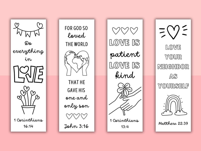 Valentines Bible Verse Coloring Bookmarks Printable Sunday School Craft ...